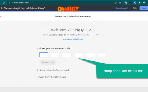 Hướng dẫn nhập Code Adobe - Gamikey